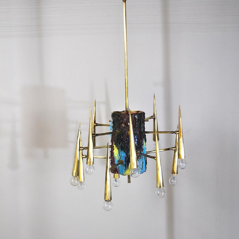 Leonardi Leoncillo Italian Sculpture Chandelier, 1950s for Lumi, Milano ...