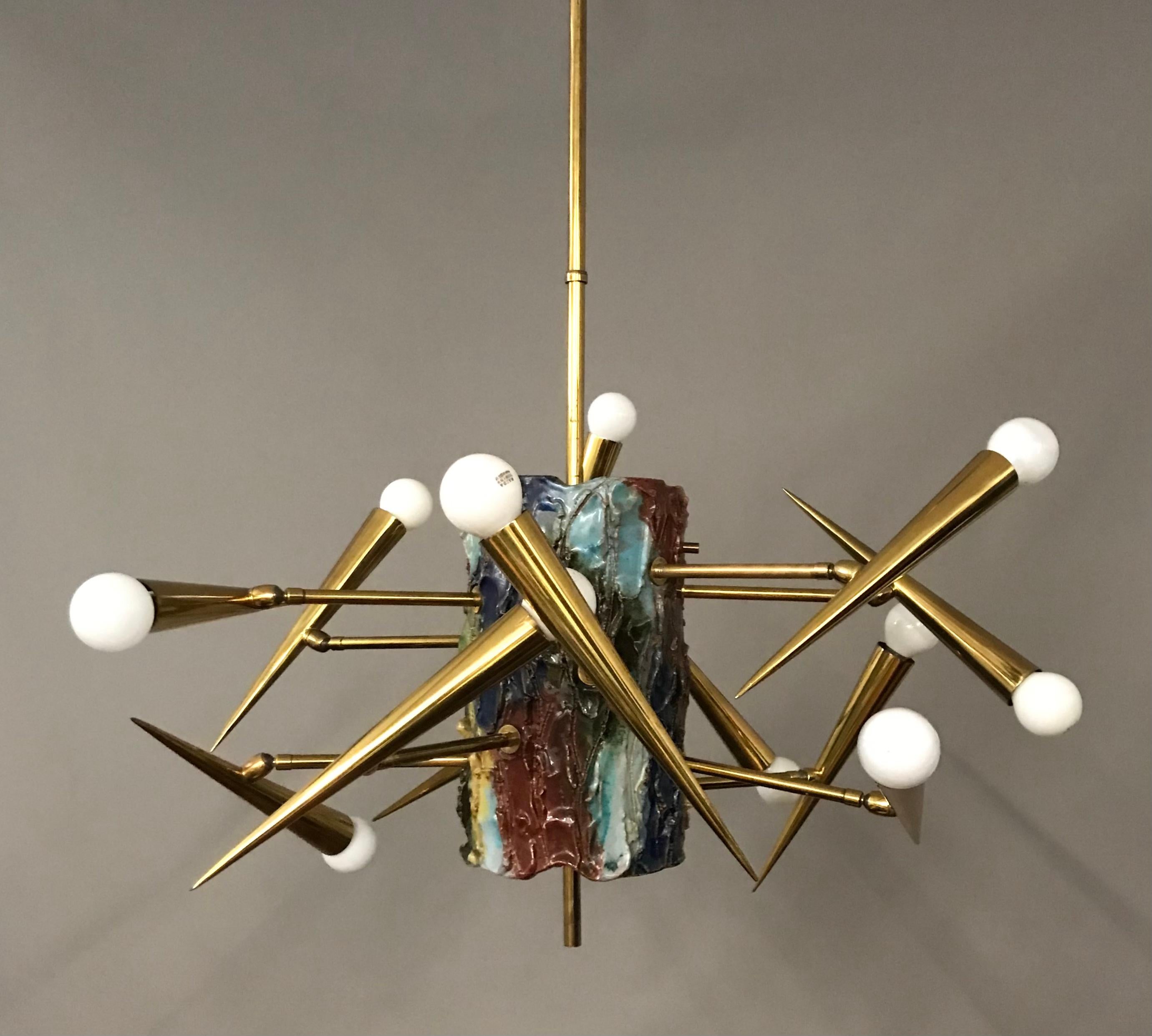Leoncillo Leonardi's ceiling lamp in ceramic and brass with adjustable ...