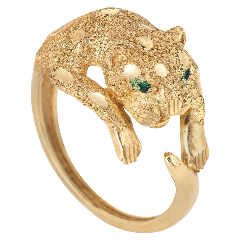 Leopard Cat Ring Vintage 14 Karat Yellow Gold Estate Fine Animal ...