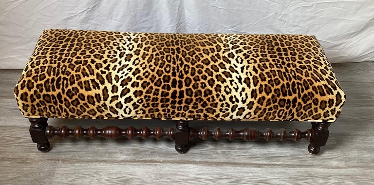 Leopard Pattern Long Walnut Stained Bench For Sale at 1stDibs