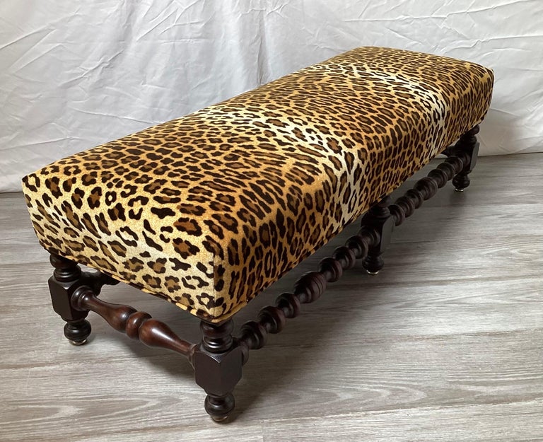 Leopard Pattern Long Walnut Stained Bench For Sale at 1stDibs