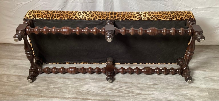 Leopard Pattern Long Walnut Stained Bench For Sale at 1stDibs