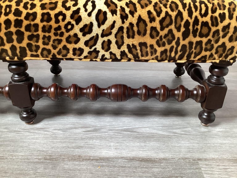 Leopard Pattern Long Walnut Stained Bench For Sale at 1stDibs