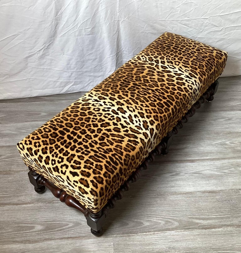 Leopard Pattern Long Walnut Stained Bench For Sale at 1stDibs