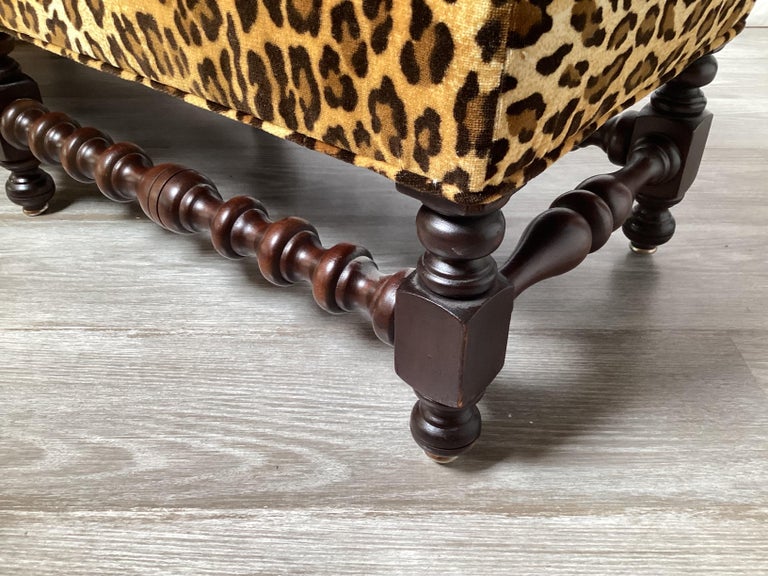Leopard Pattern Long Walnut Stained Bench For Sale at 1stDibs