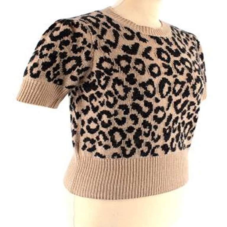 Leopard Print Beige Cashmere Knit Top For Sale at 1stDibs