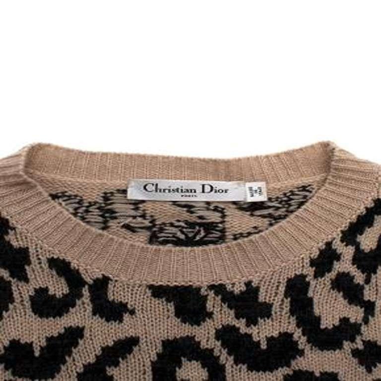 Leopard Print Beige Cashmere Knit Top For Sale at 1stDibs