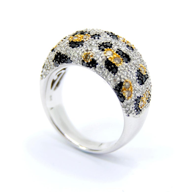 Leopard Print Diamond and Colored Diamond in 18 Karat White Gold Ring ...