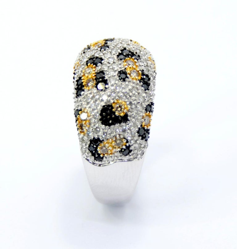 Leopard Print Diamond and Colored Diamond in 18 Karat White Gold Ring ...