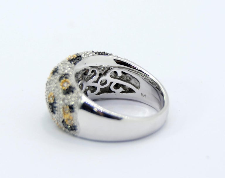 Leopard Print Diamond and Colored Diamond in 18 Karat White Gold Ring ...