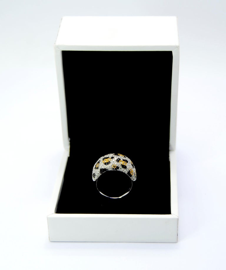 Leopard Print Diamond and Colored Diamond in 18 Karat White Gold Ring ...