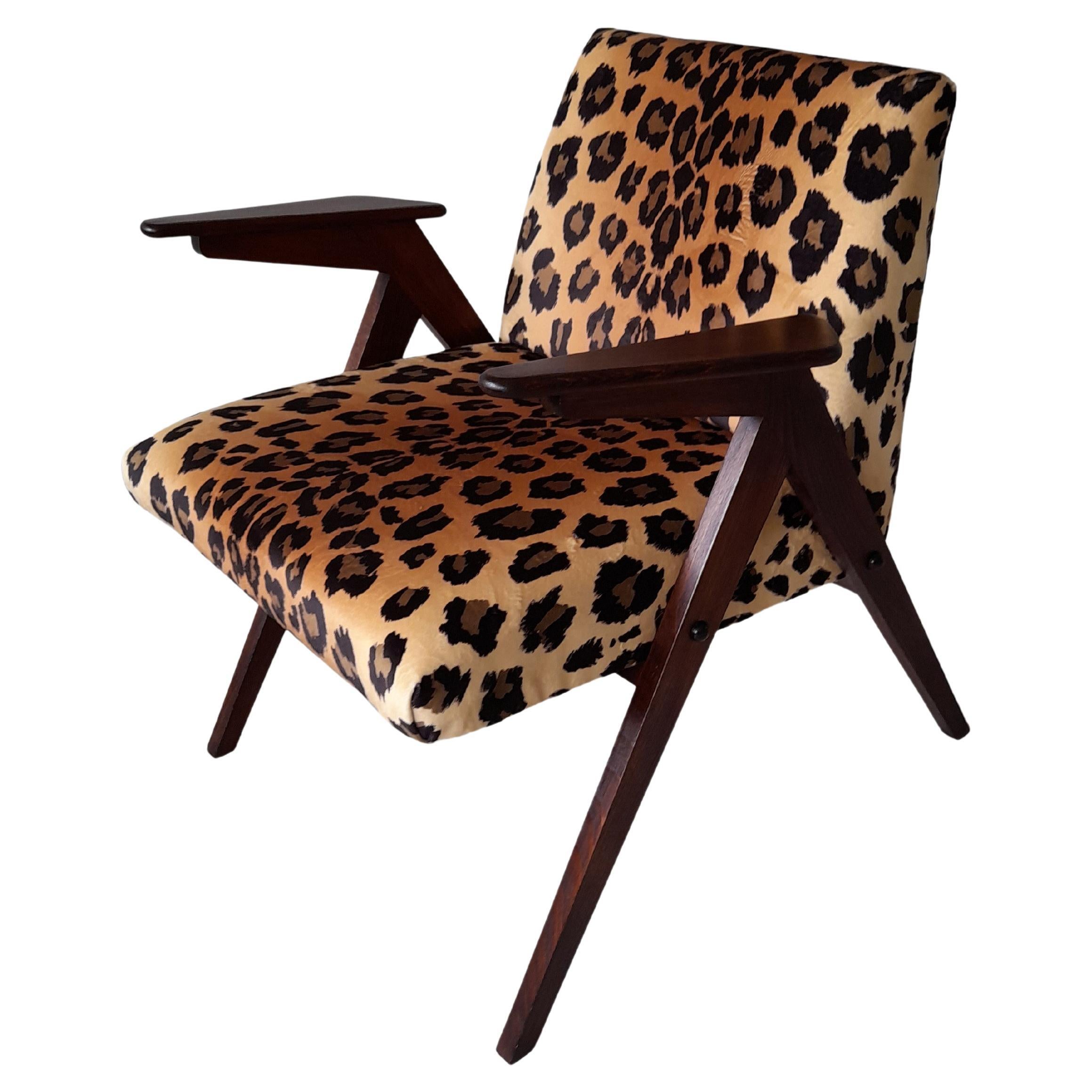 Eight Midcentury 366 Armchairs in Leopard Print Velvet, Jozef ...