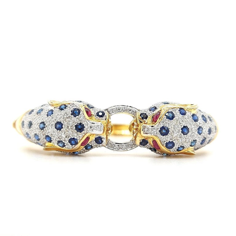 18kt Yellow Gold Leopard Bracelet/Bangle with Diamonds, Sapphires ...