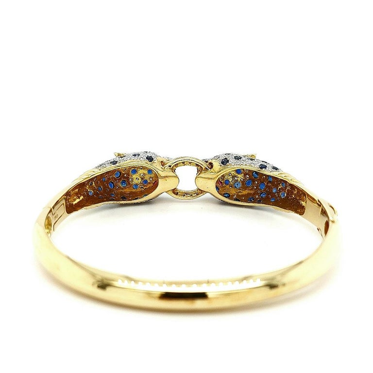 18kt Yellow Gold Leopard Bracelet/Bangle with Diamonds, Sapphires ...