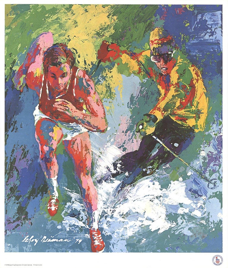 1979 After LeRoy Neiman 'Olympic Skier and Runner' Expressionism USA ...