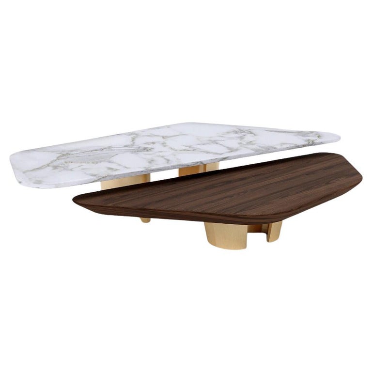 Modern Coffee Table Set of 2 Tables in Marble and Oak Wood For Sale at ...