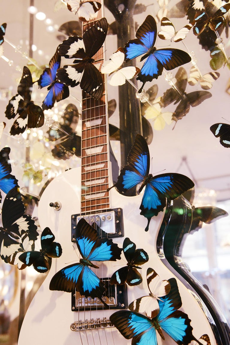 Les Paul White and Blue Butterflies Guitar at 1stDibs