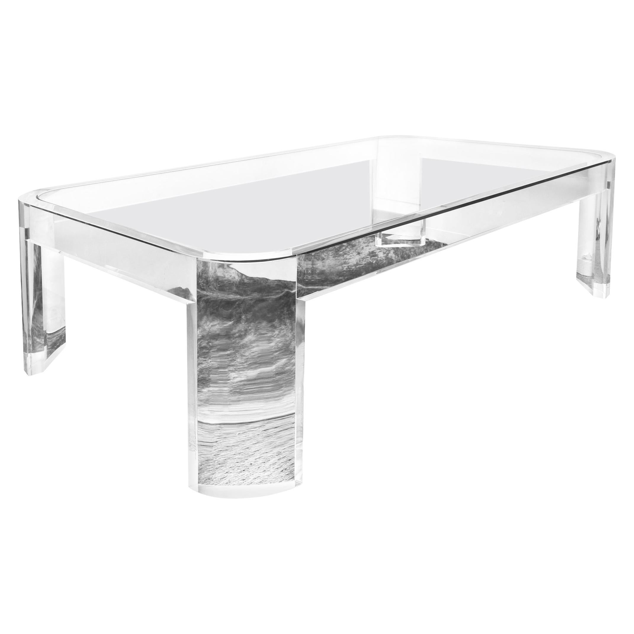 Les Prismatiques Lucite and Glass Rectangular "Luna" Cocktail Table at ...