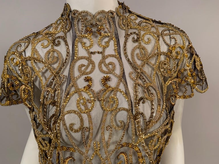 Lesage Paris Couture Hand Beaded Gold Beads on Sheer Black Tulle Top at ...