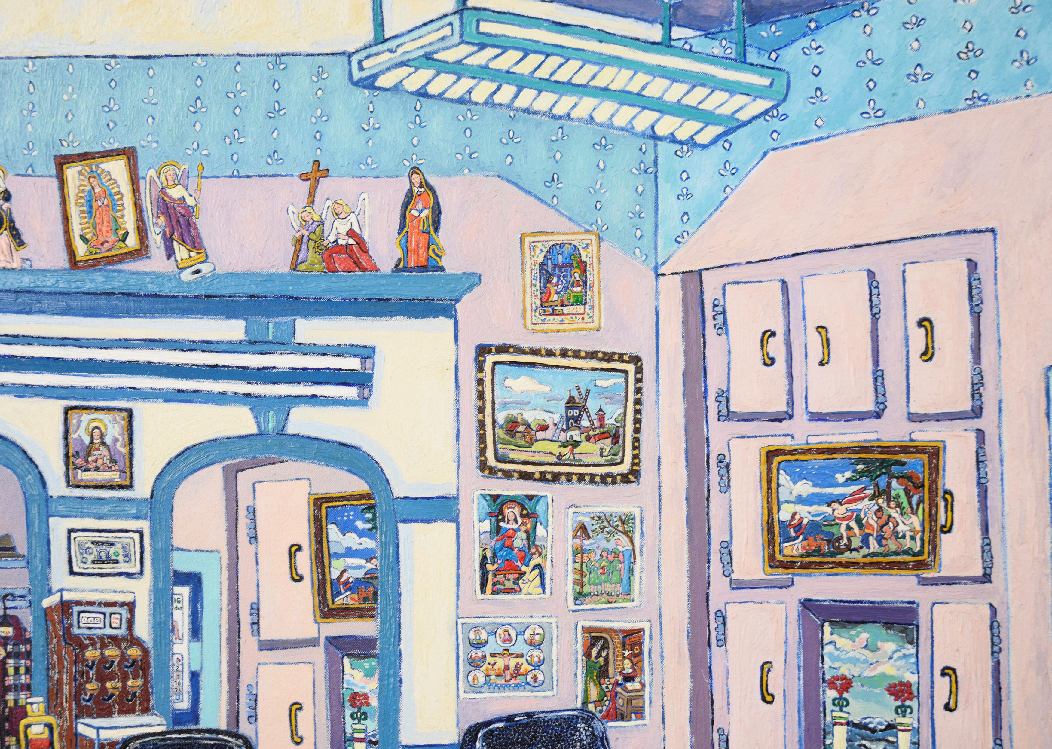 Leslie Lew - Large Scale 1980s Chicago Barber Shop Sculpted Oil ...