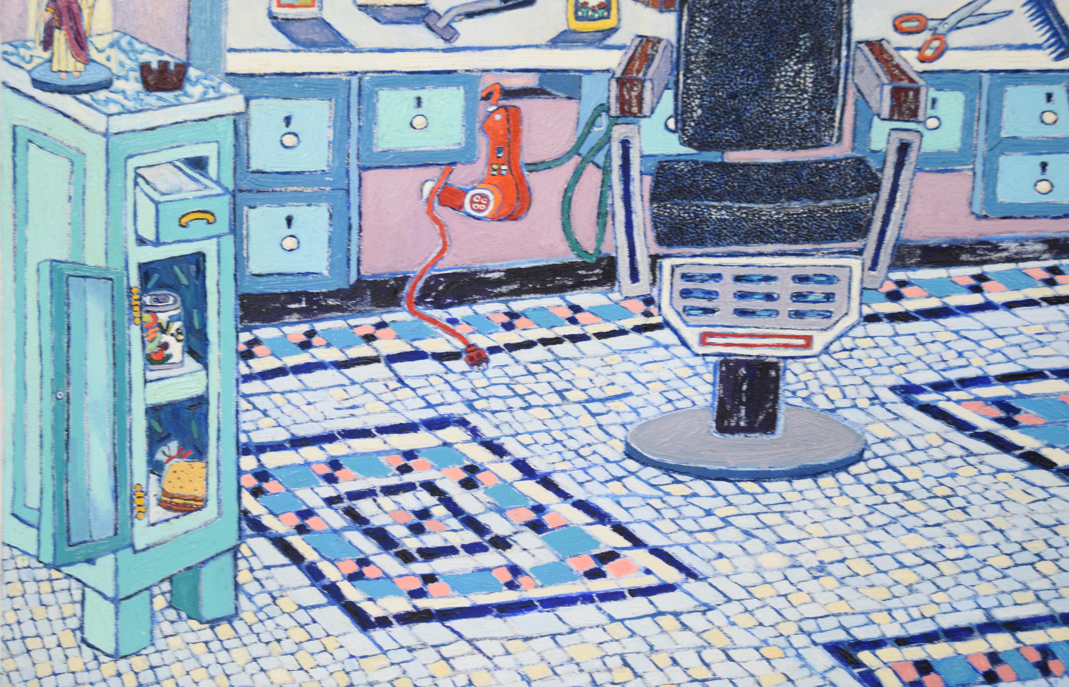 Leslie Lew - Large Scale 1980s Chicago Barber Shop Sculpted Oil ...