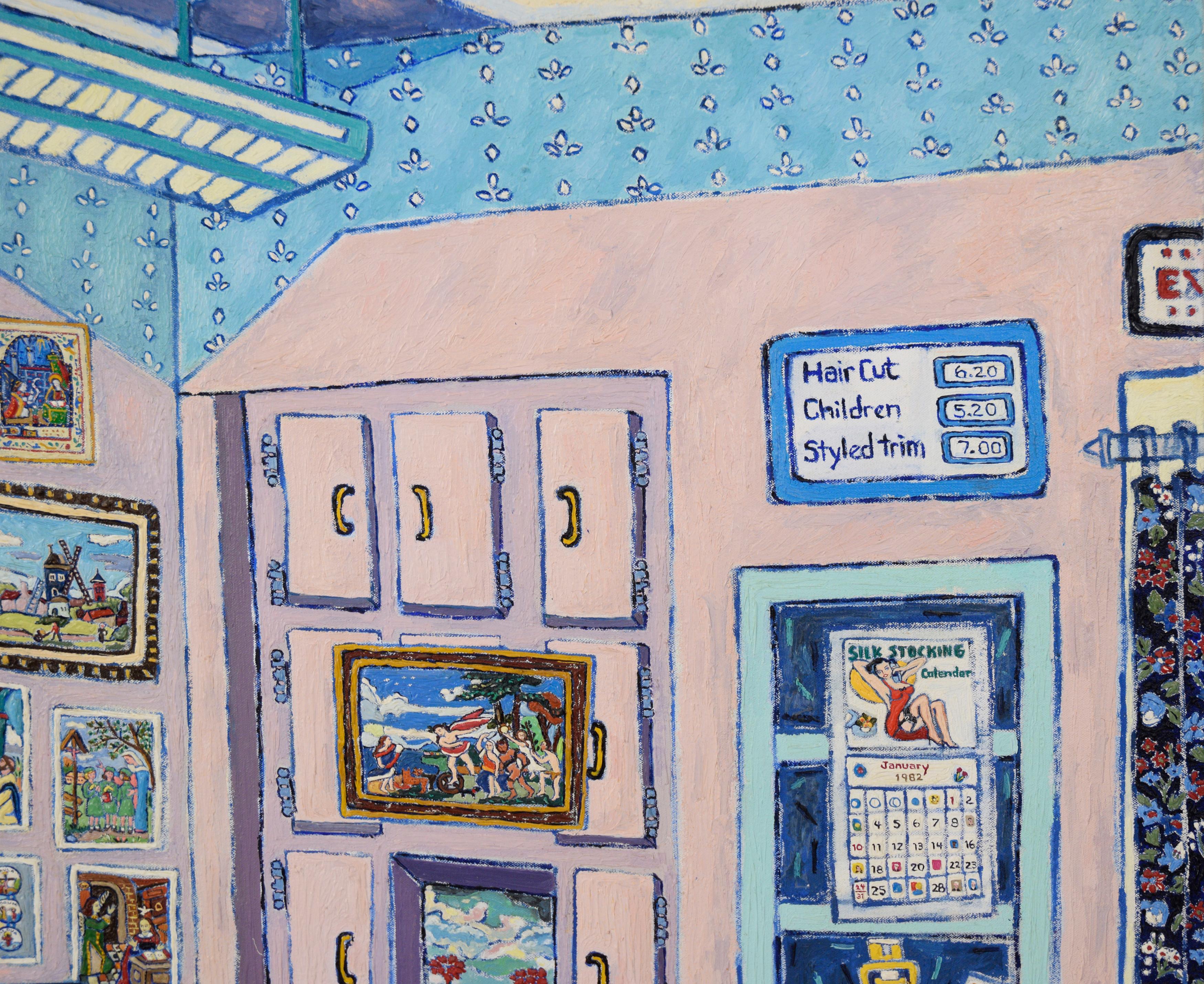 Leslie Lew - Large Scale 1980s Chicago Barber Shop Sculpted Oil ...