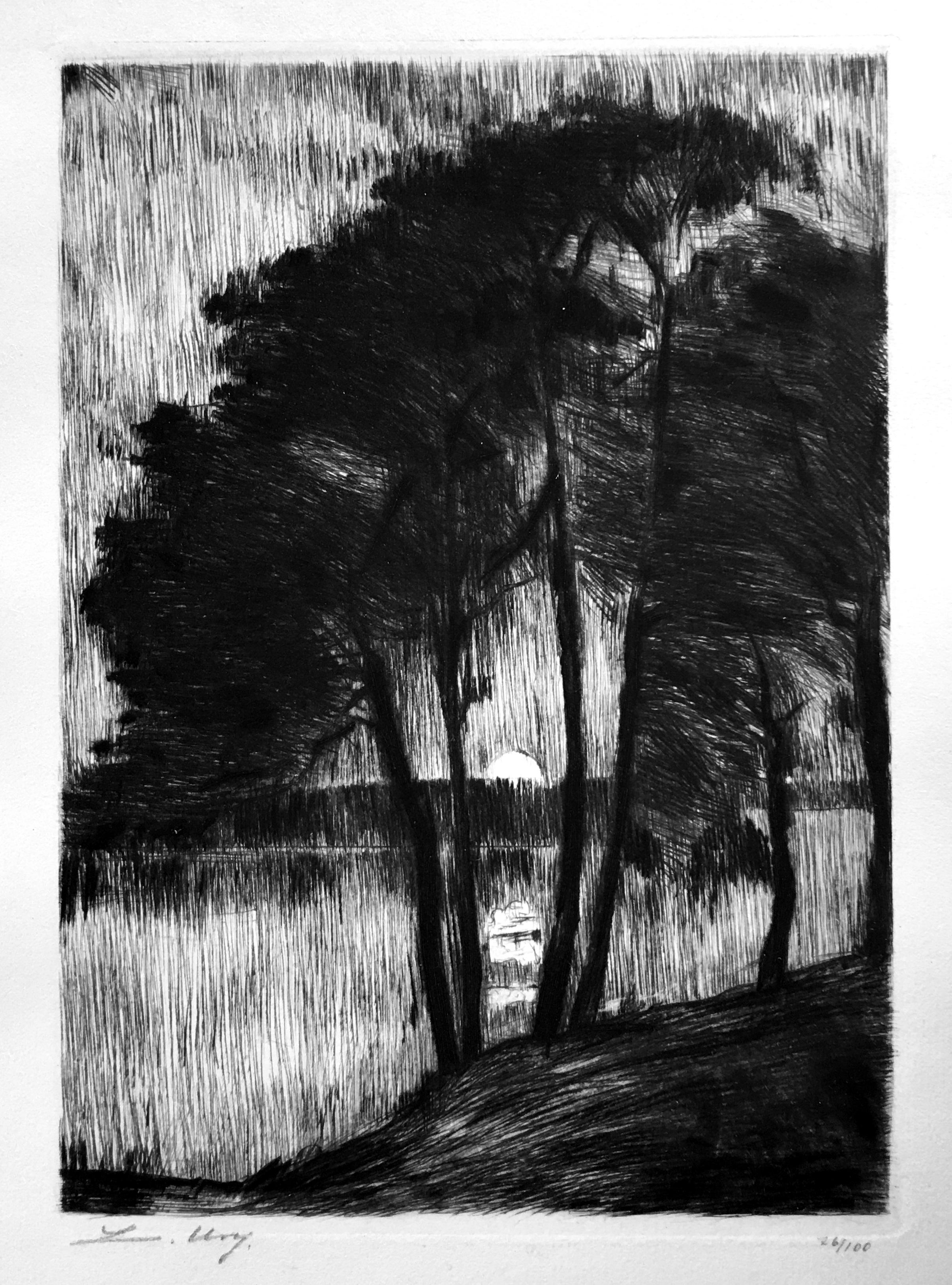 Lesser Ury - Sunset on the Grunewaldsee For Sale at 1stDibs
