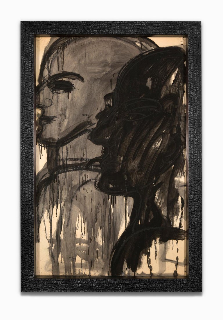 Lester Johnson - "Untitled", Inked Profile, Museum Glass, Custom Frame ...
