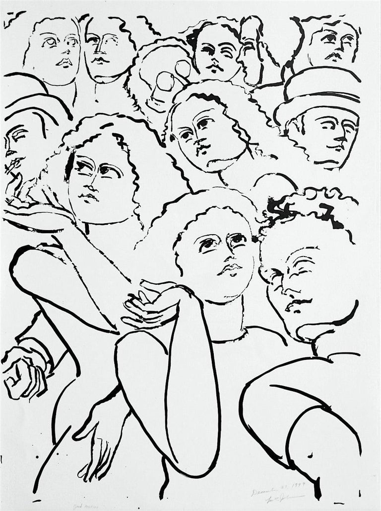 Lester Johnson - NY STREET SCENE I Signed Lithograph, City Crowd ...