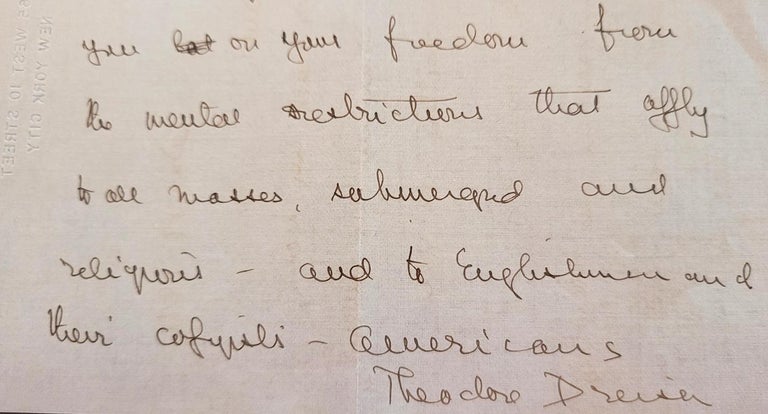 Letter from Theodore Dreiser Dated 19 Dec 1916 to Eliza Calvert Hall ...