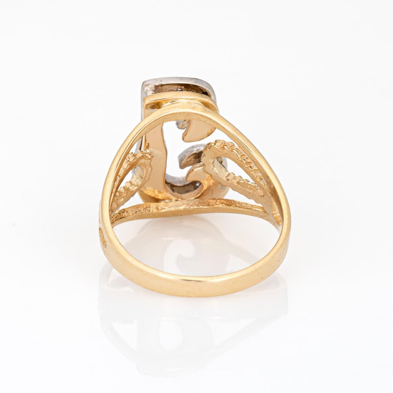 Letter J Diamond Initial Ring Vintage 14k Yellow Gold Estate Fine ...