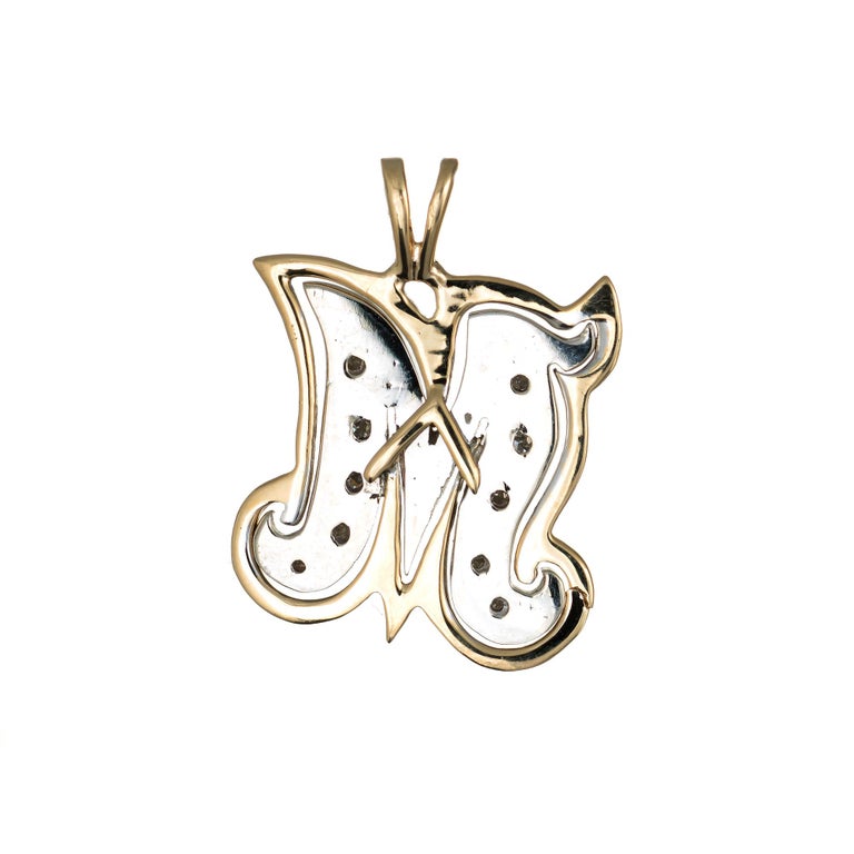 Letter M Initial Pendant Vintage Charm 14K Two-Tone Gold Estate Fine ...