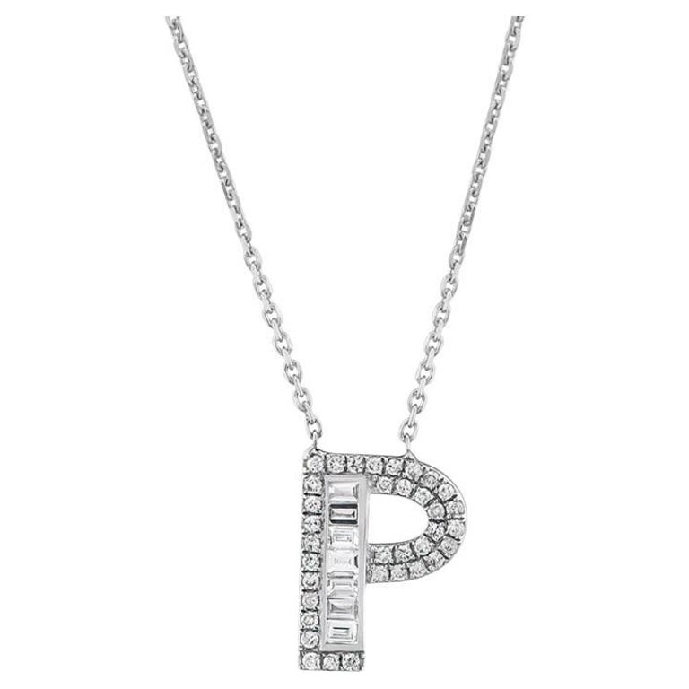 Letter P Baguette Diamond Necklace 14K Solid White Gold, Valentine's ...