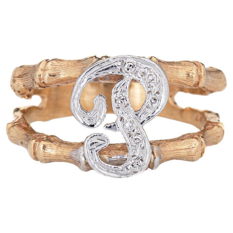 Letter P Diamond Initial Ring Bamboo Vintage 14k Yellow Gold 6.75 Fine ...