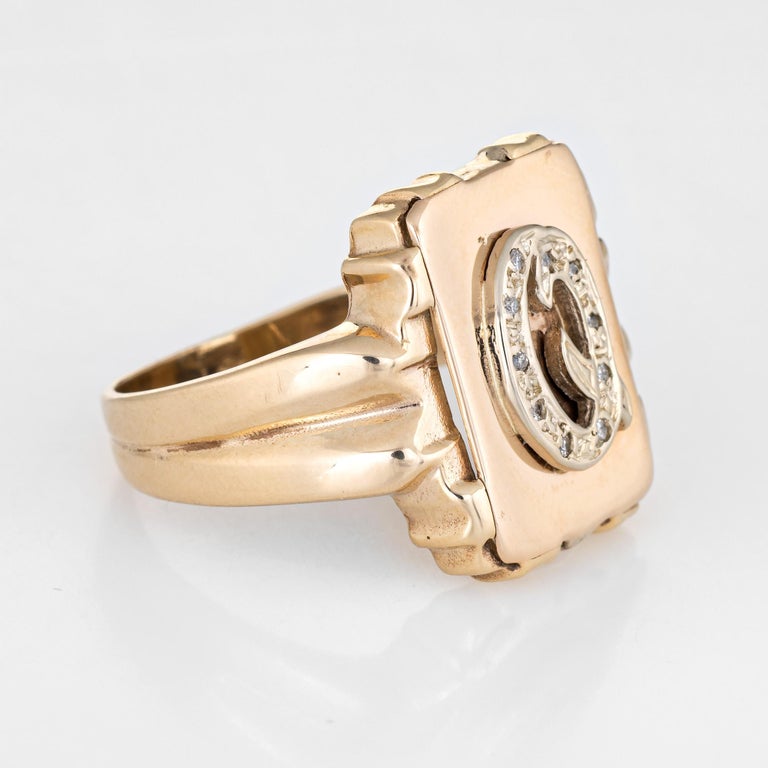Letter Q Signet Ring Vintage 14 Karat Yellow Gold Square Men's Initial ...