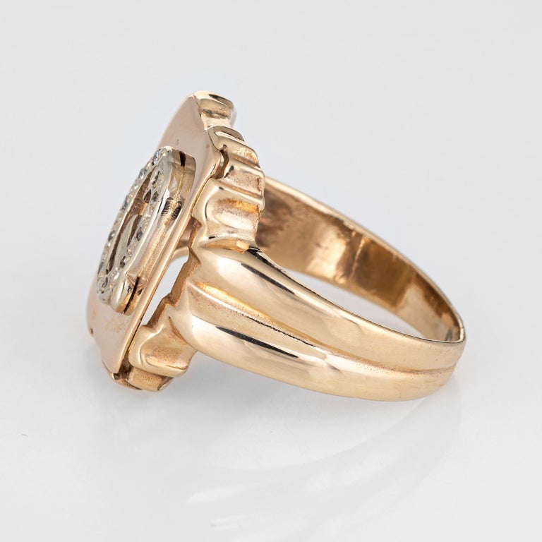 Letter Q Signet Ring Vintage 14 Karat Yellow Gold Square Men's Initial ...