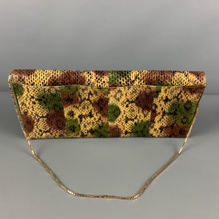 LEU LOCATI Green Beige Snake Skin Clutch Handbag For Sale at 1stDibs