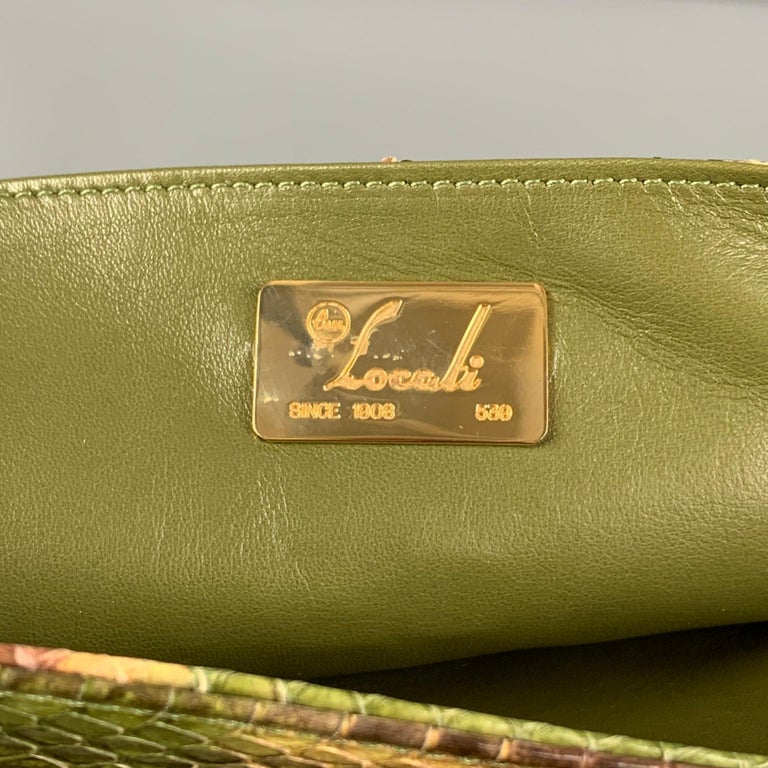 LEU LOCATI Green Beige Snake Skin Clutch Handbag For Sale at 1stDibs