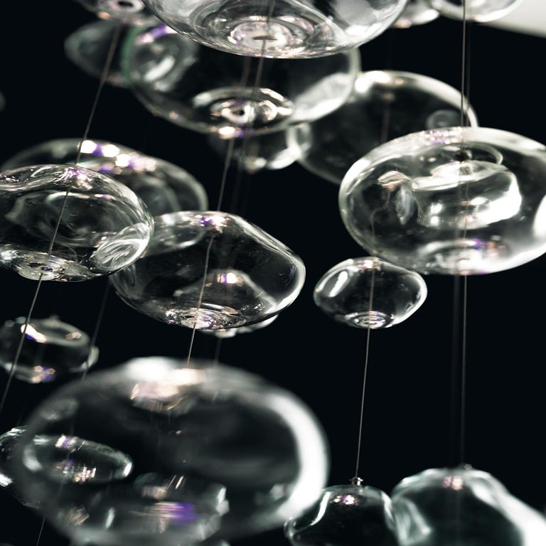 Lustre LED Leucos Ether S 90 en acier transparent et poli de Patrick Jouin En vente sur 1stDibs