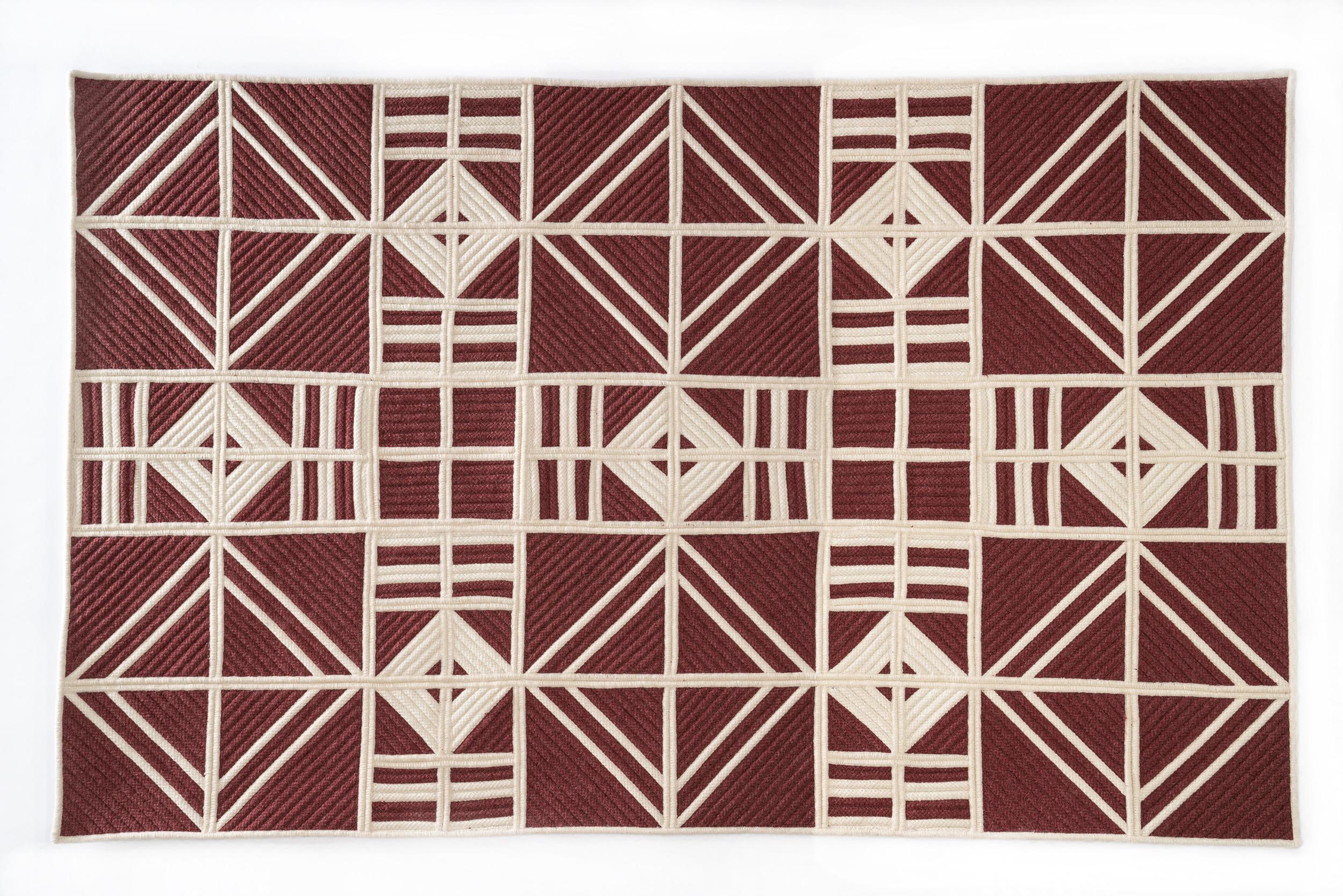 Level Wool Rug in Rust and Cream Custom Made in the USA For Sale at 1stDibs