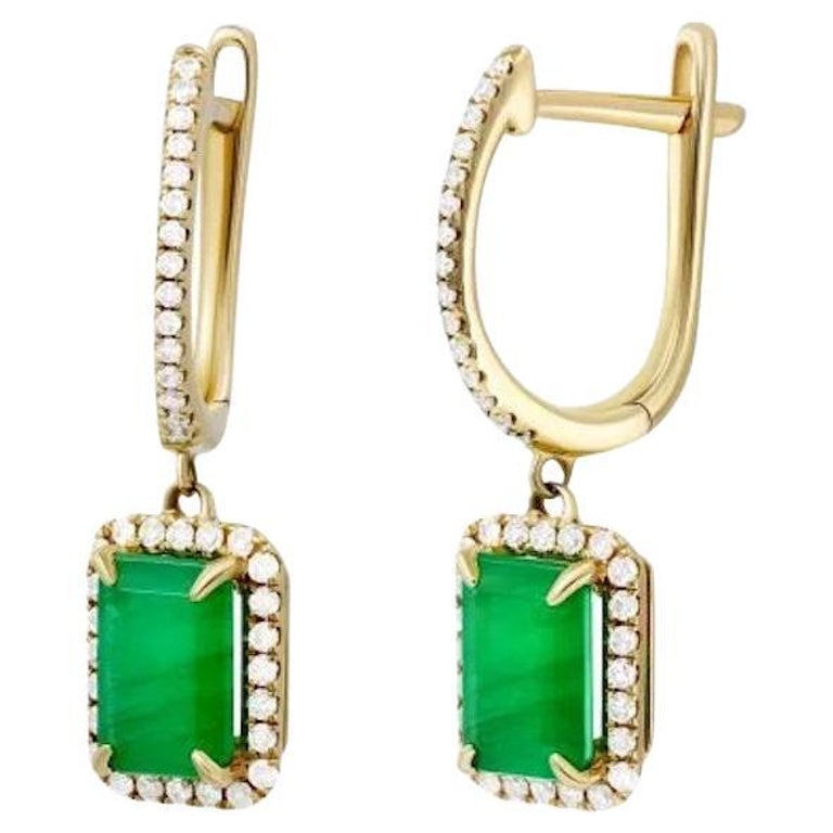 Lever-Back Diamond Emerald Yellow 14k Gold Earrings for Her For Sale at ...