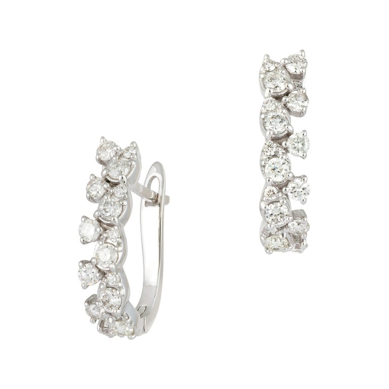 Lever-Back White Gold 18K Earrings Diamond for Her For Sale at 1stDibs
