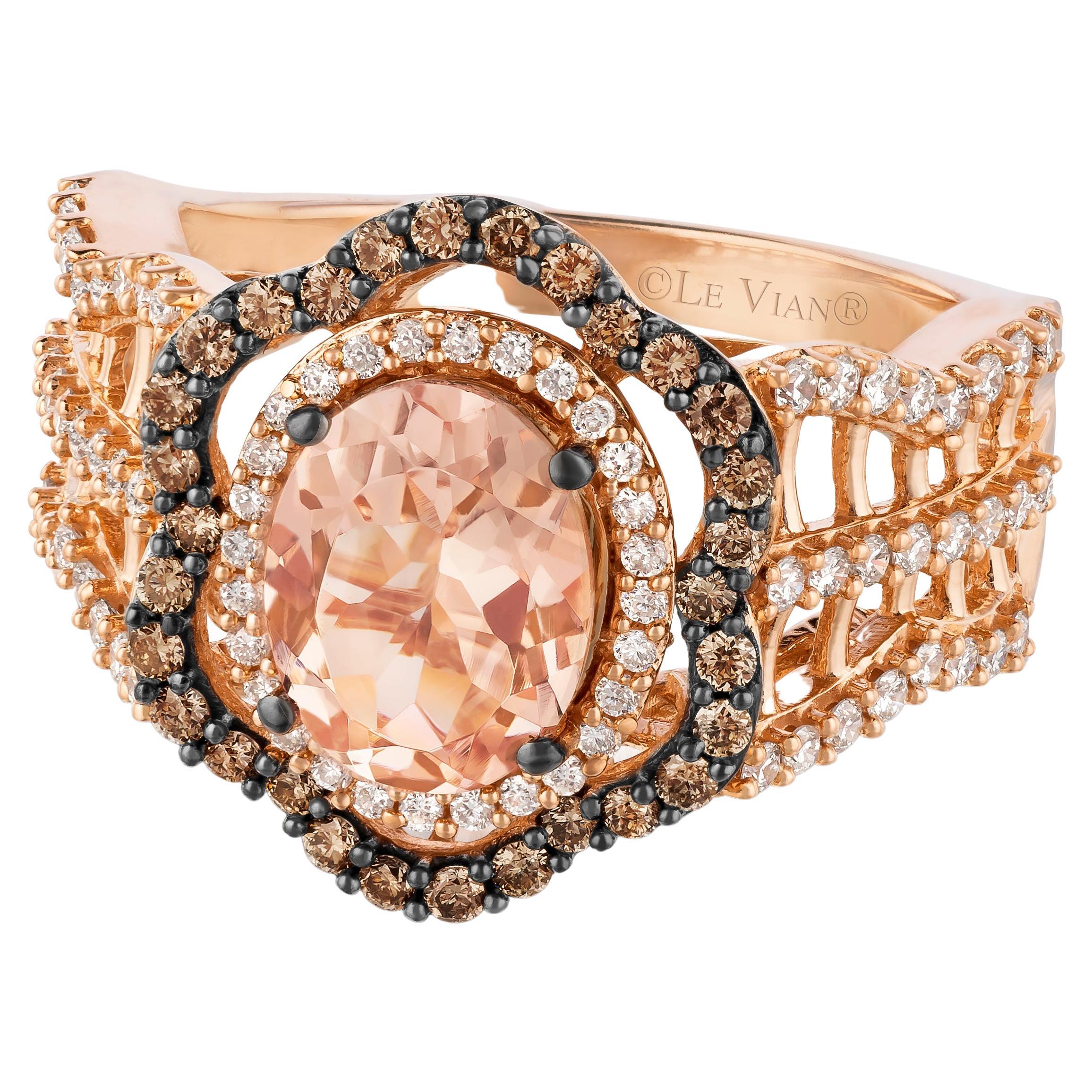 Levian 14k Rose Gold Morganite White Chocolate Diamond Engagement Ring