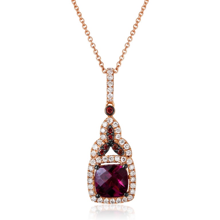 LeVian 14K Rose Gold Pendant Rhodolite Round Red Diamond Fancy Pendant ...