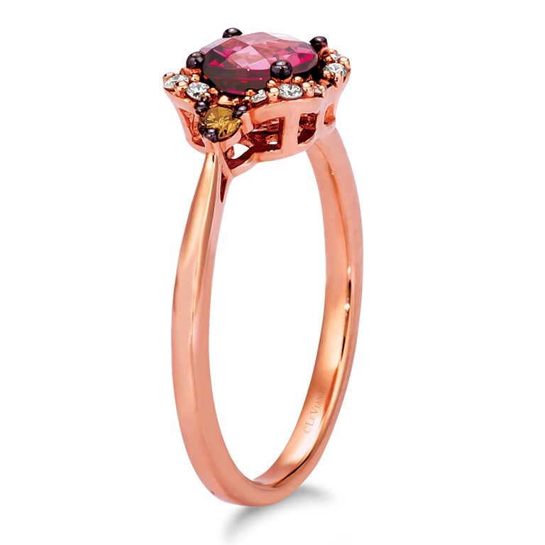 Le Vian 14K Rose Gold Rhodolite Garnet White / Chocolate Diamond Ring ...