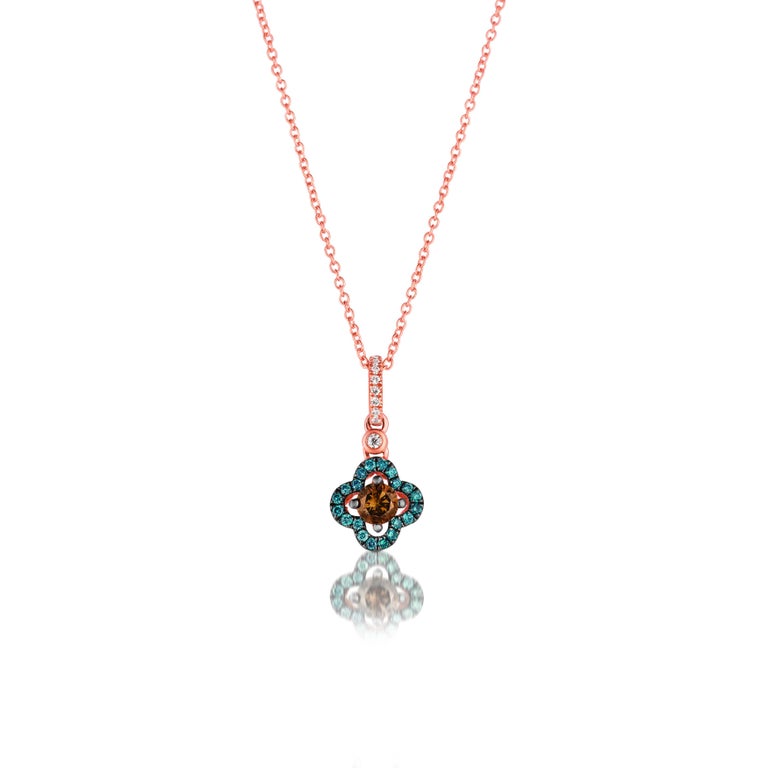 Levian 14K Rose Gold Round Blue Chocolate Brown Diamond Classy Pendant ...