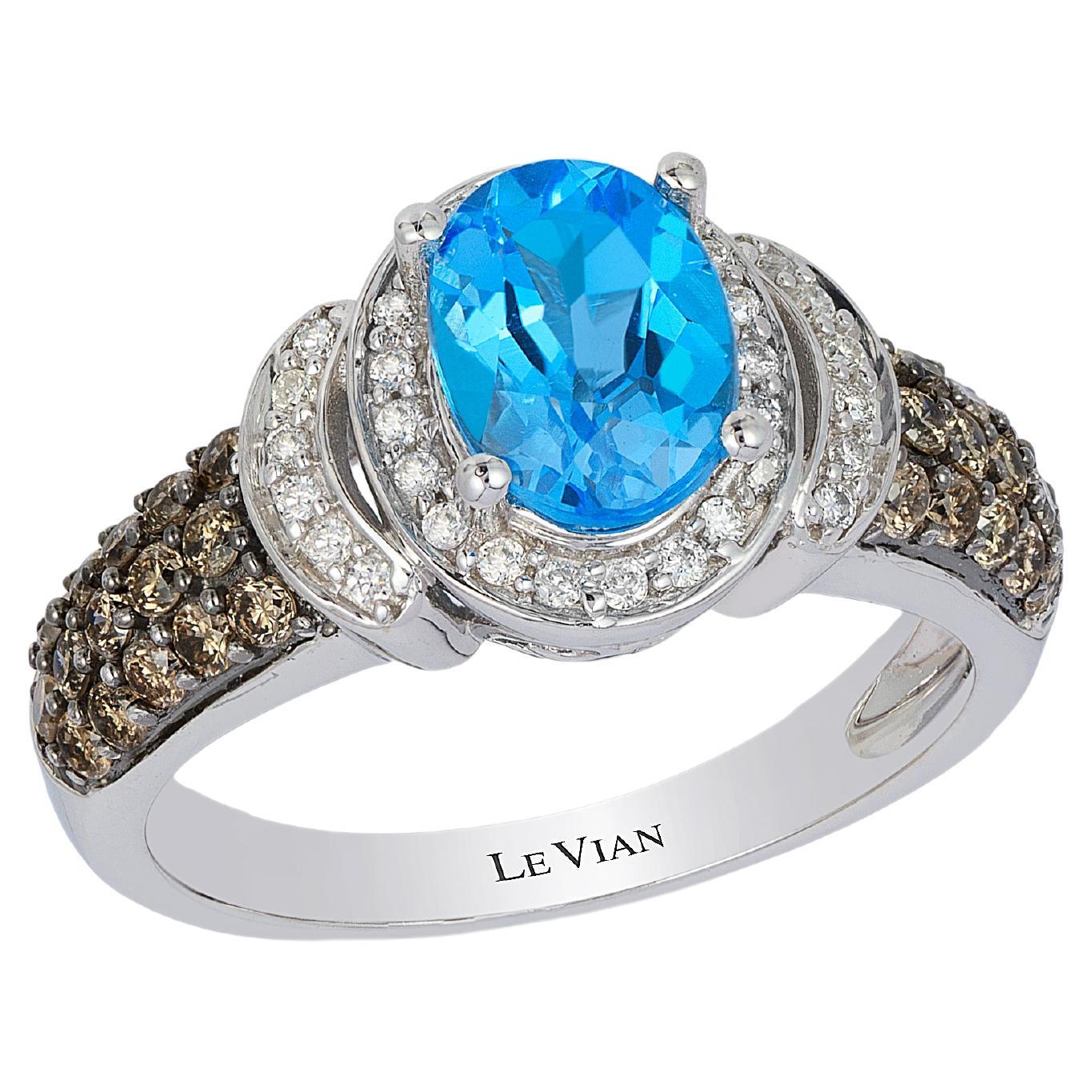 Levian 14 Karat Gold Chocolate White Diamond Blue Topaz Engagement Ring ...