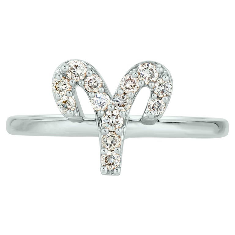 Le Vian 14K White Gold Champagne Diamond Aries Zodiac Sign Fashion Ring ...