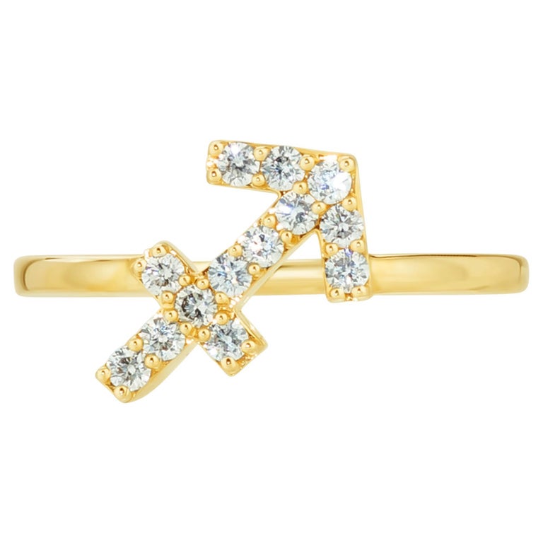 LeVian 14K Yellow Gold Champagne Diamond Sagittarius Zodiac Sign Fashion Ring S7 For Sale at 1stDibs