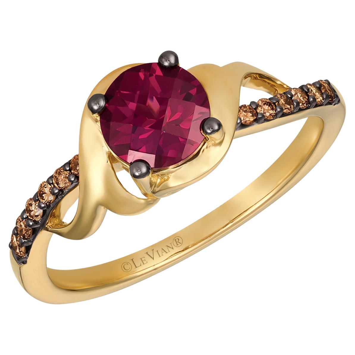 Levian 14K Yellow Gold Rhodolite Garnet Chocolate Diamond Ring For Sale ...